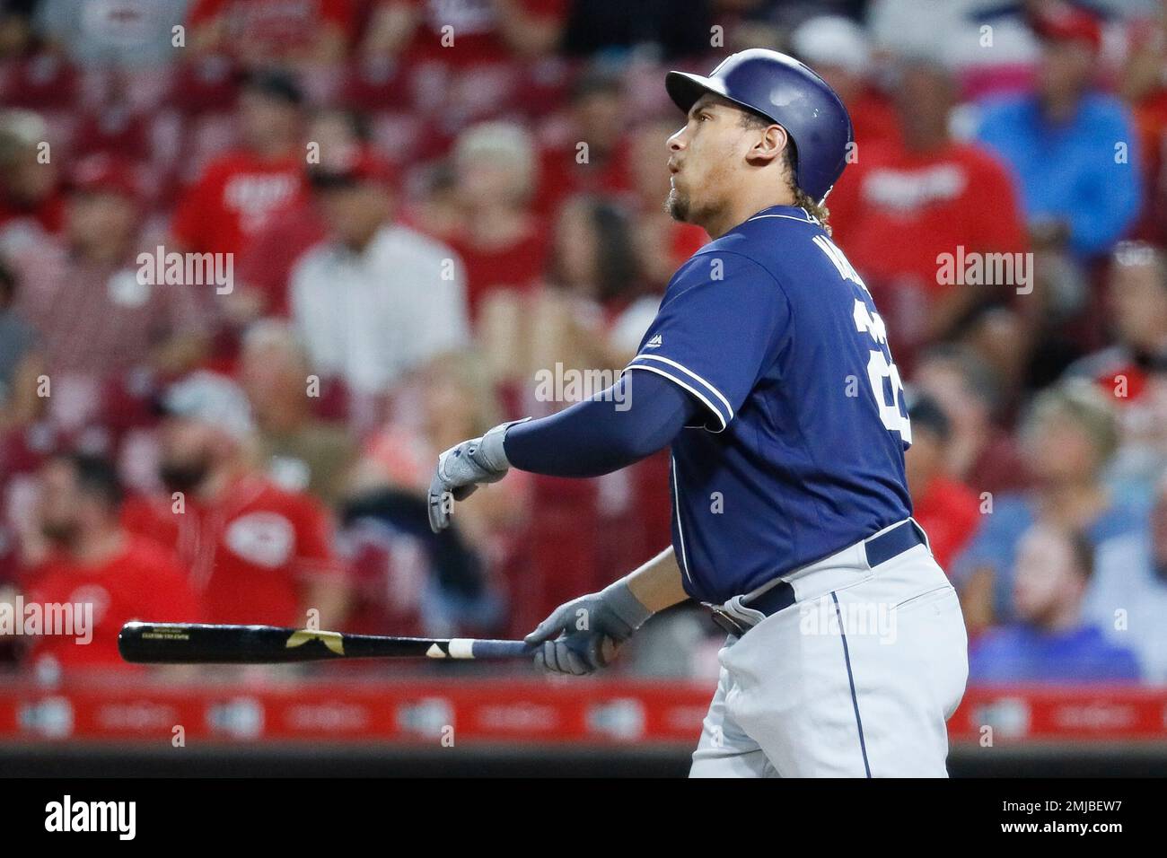 San Diego Padres' Josh Naylor hits a solo home run off Cincinnati Reds starting pitcher Sonny ...