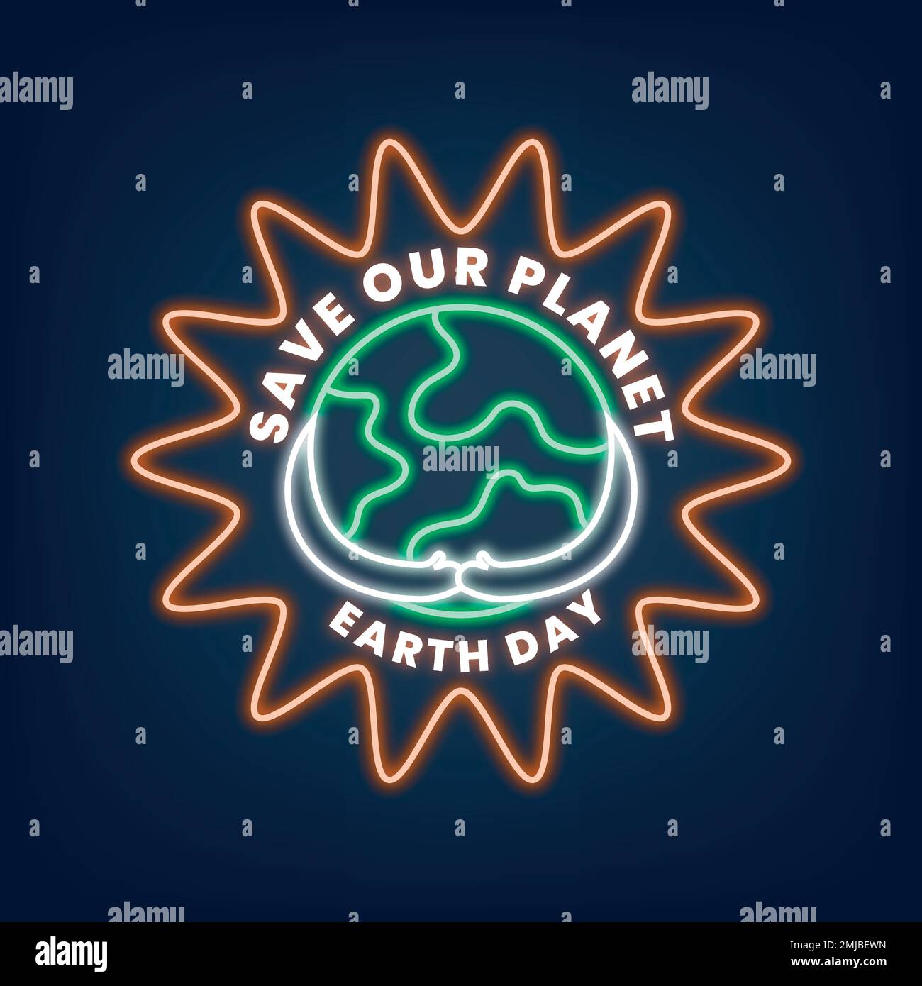 Glowing neon sign vector illustration with save our planet earth day ...