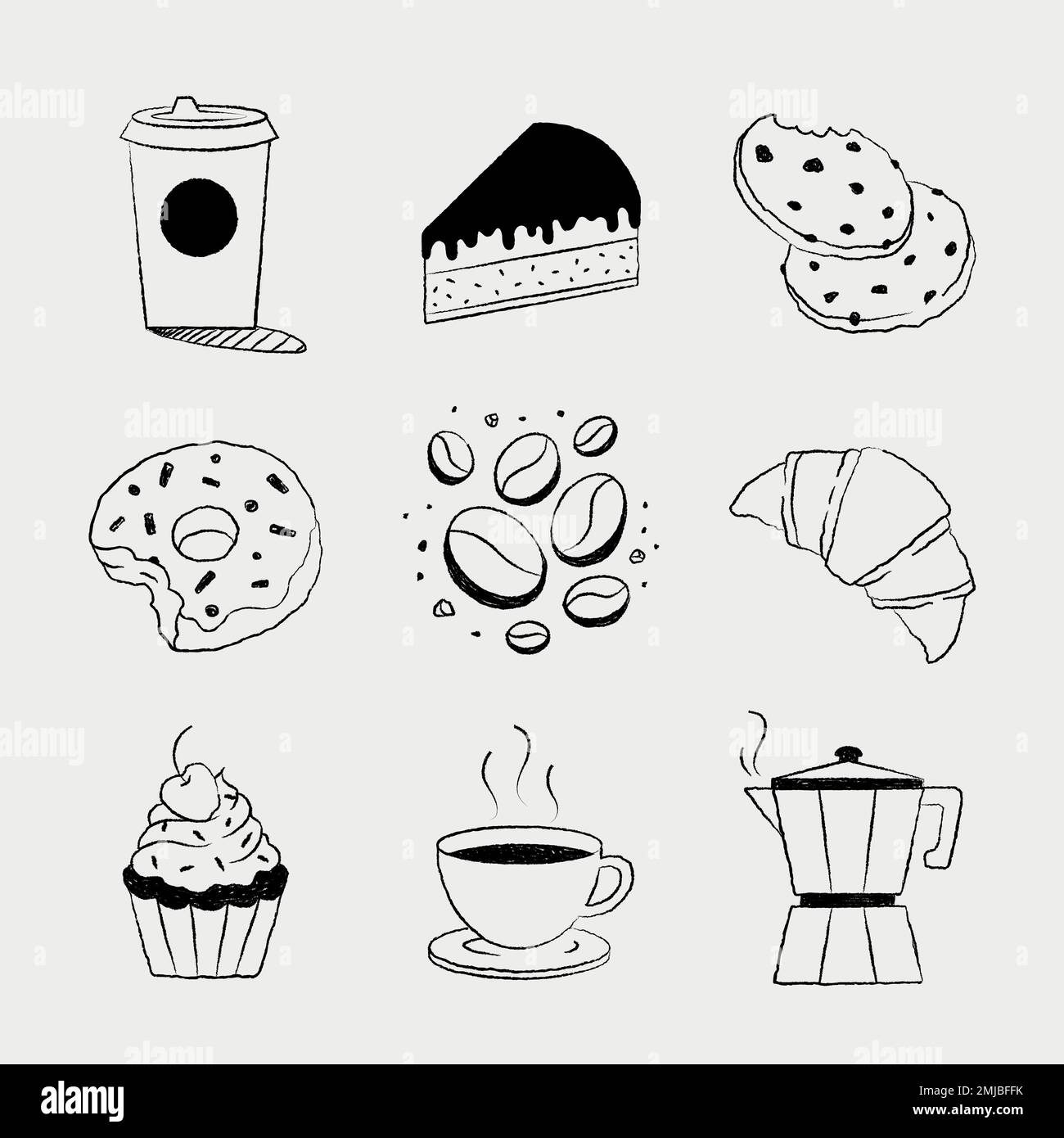 Croissant coffee donut cupcake Black and White Stock Photos & Images ...