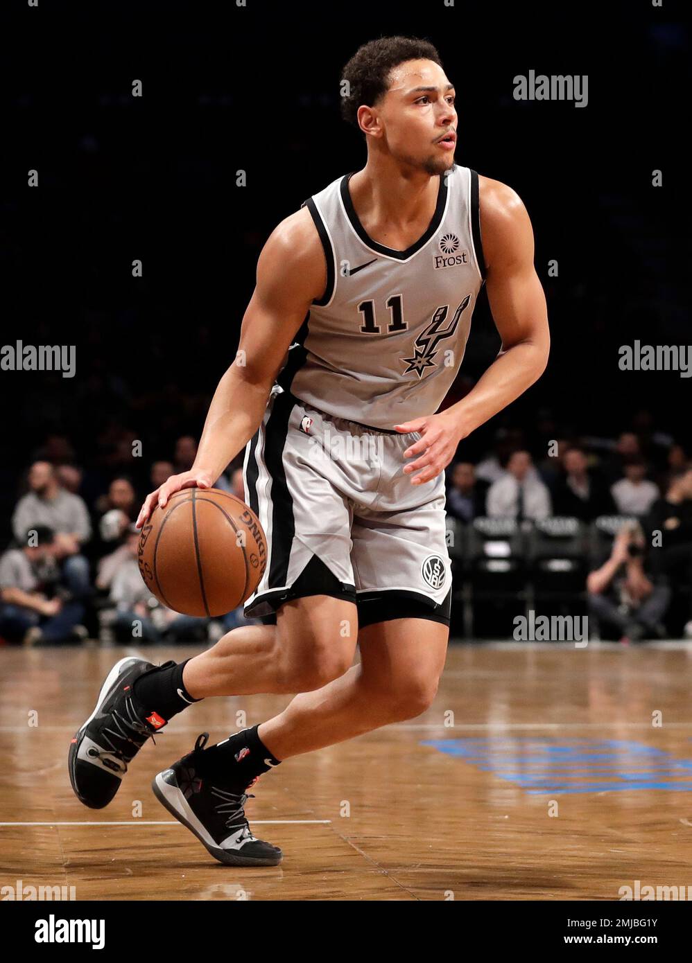 San Antonio Spurs guard Bryn Forbes dribbles the ball down court during ...