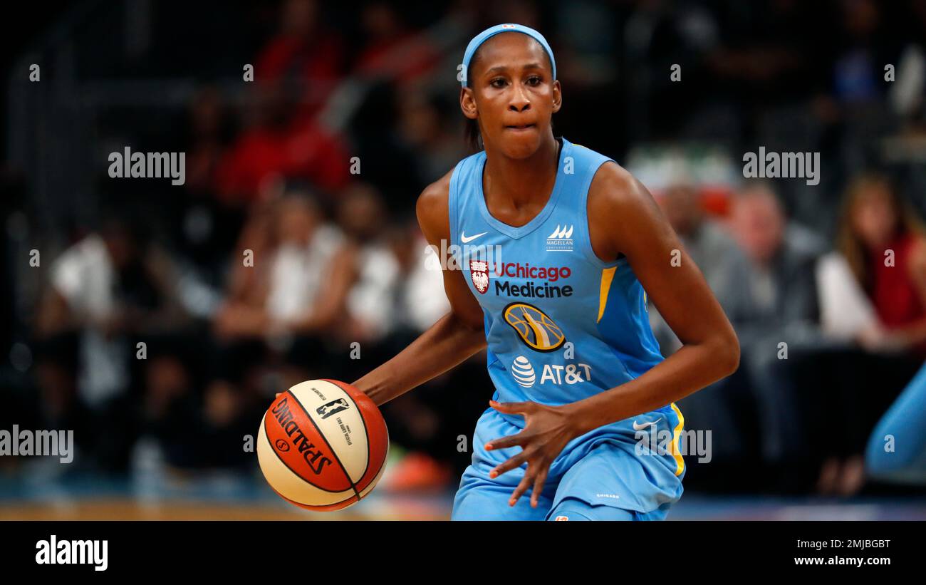 Chicago Sky center Astou Ndour (45) dribbles in the second half of a ...