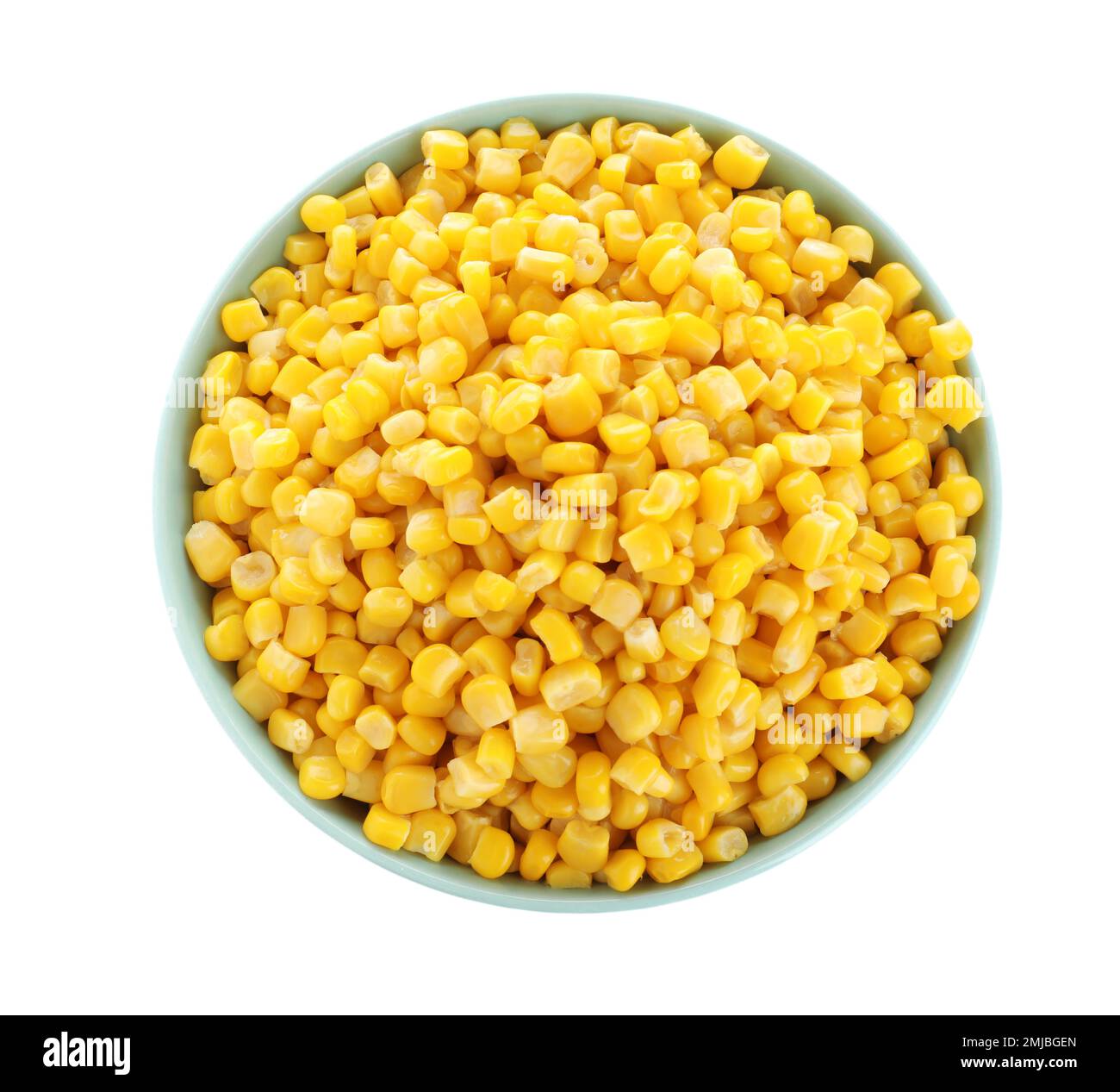 Delicious canned corn in bowl isolated on white, top view Stock Photo ...