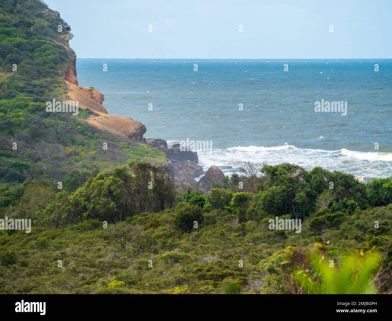 Blue sea and green bush of the Australian coast line, Pacific Ocean ...