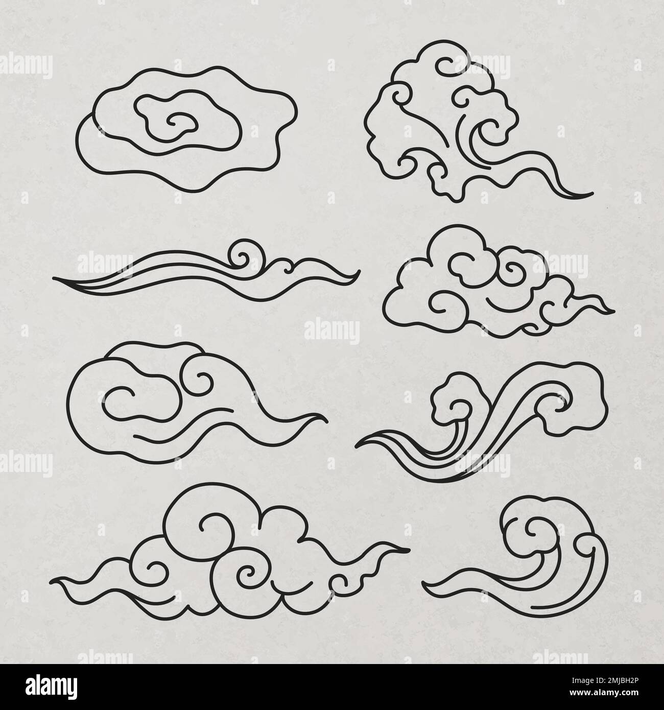 Traditional cloud sticker, black Chinese design clipart vector set ...