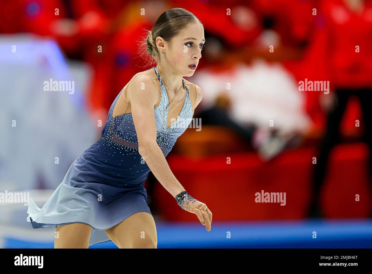 USSIA, MOSCOW - JANUARY 22, 2023: Athlete Alina Gorbacheva performs her ...