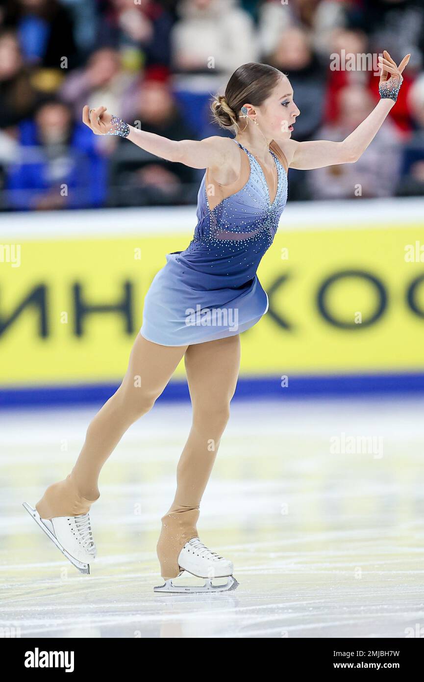 USSIA, MOSCOW - JANUARY 22, 2023: Athlete Alina Gorbacheva performs her ...