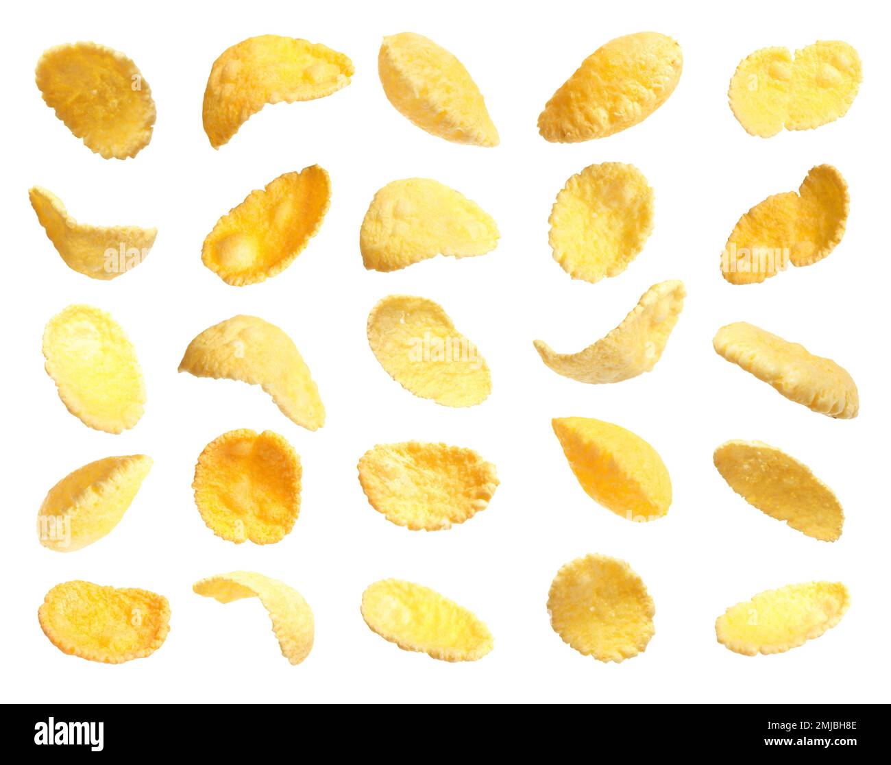 Set of tasty crispy corn flakes on white background Stock Photo - Alamy
