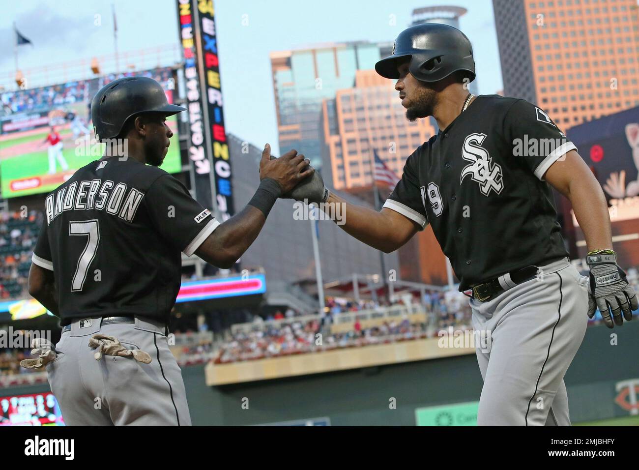 Chicago White Sox's Tim Anderson, left, congratulates Jose Abreu on ...
