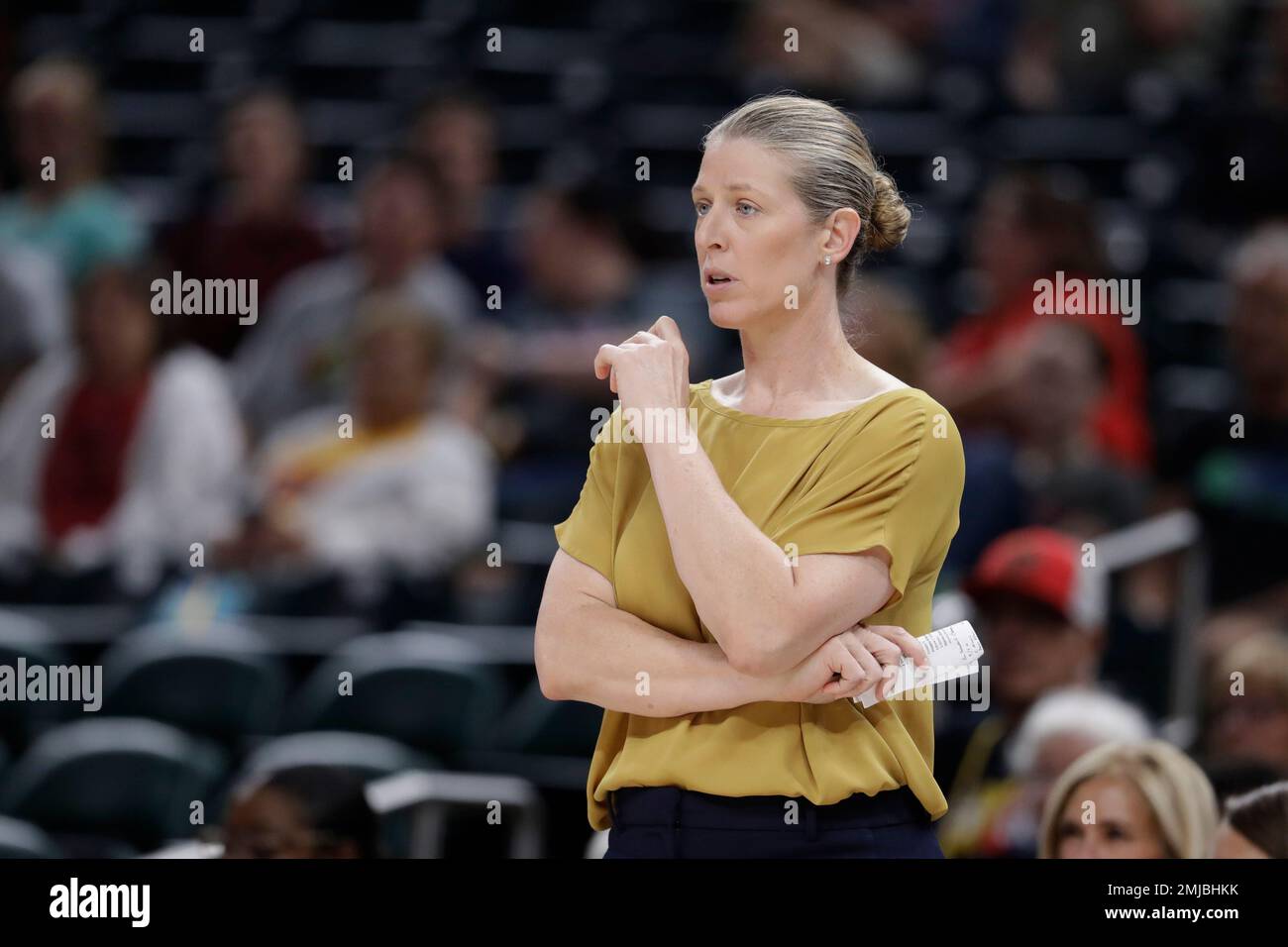 New York Liberty head coach Katie Smith watches during the second half ...