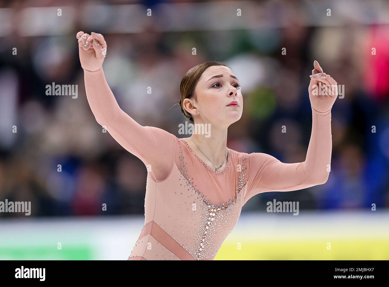USSIA, MOSCOW - JANUARY 22, 2023: Athlete Sofya Samodelkina performs her free skate during the ...