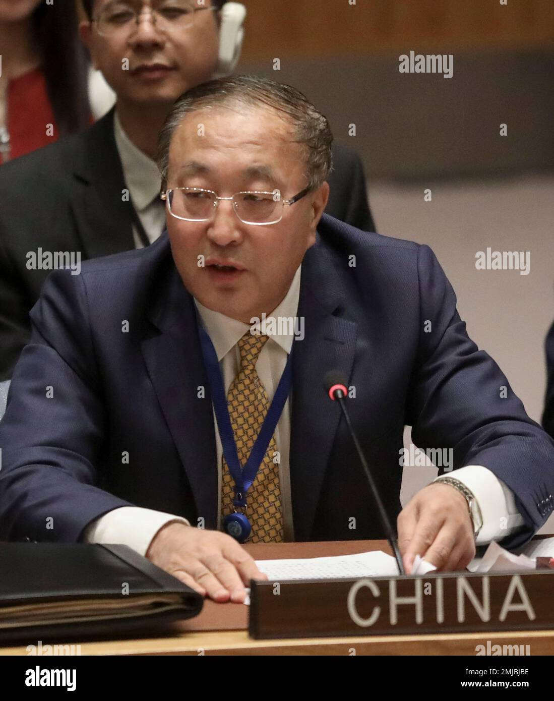 China's new United Nations Ambassador Zhang Jun address a meeting of ...