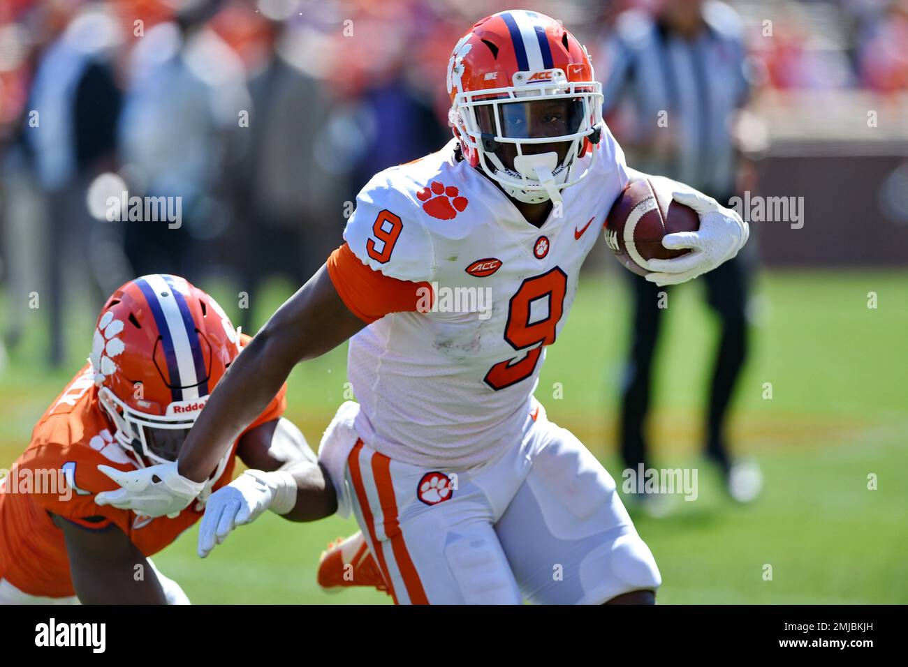 FILE - In this April 6, 2019, file photo, Clemson's Travis Etienne (9 ...