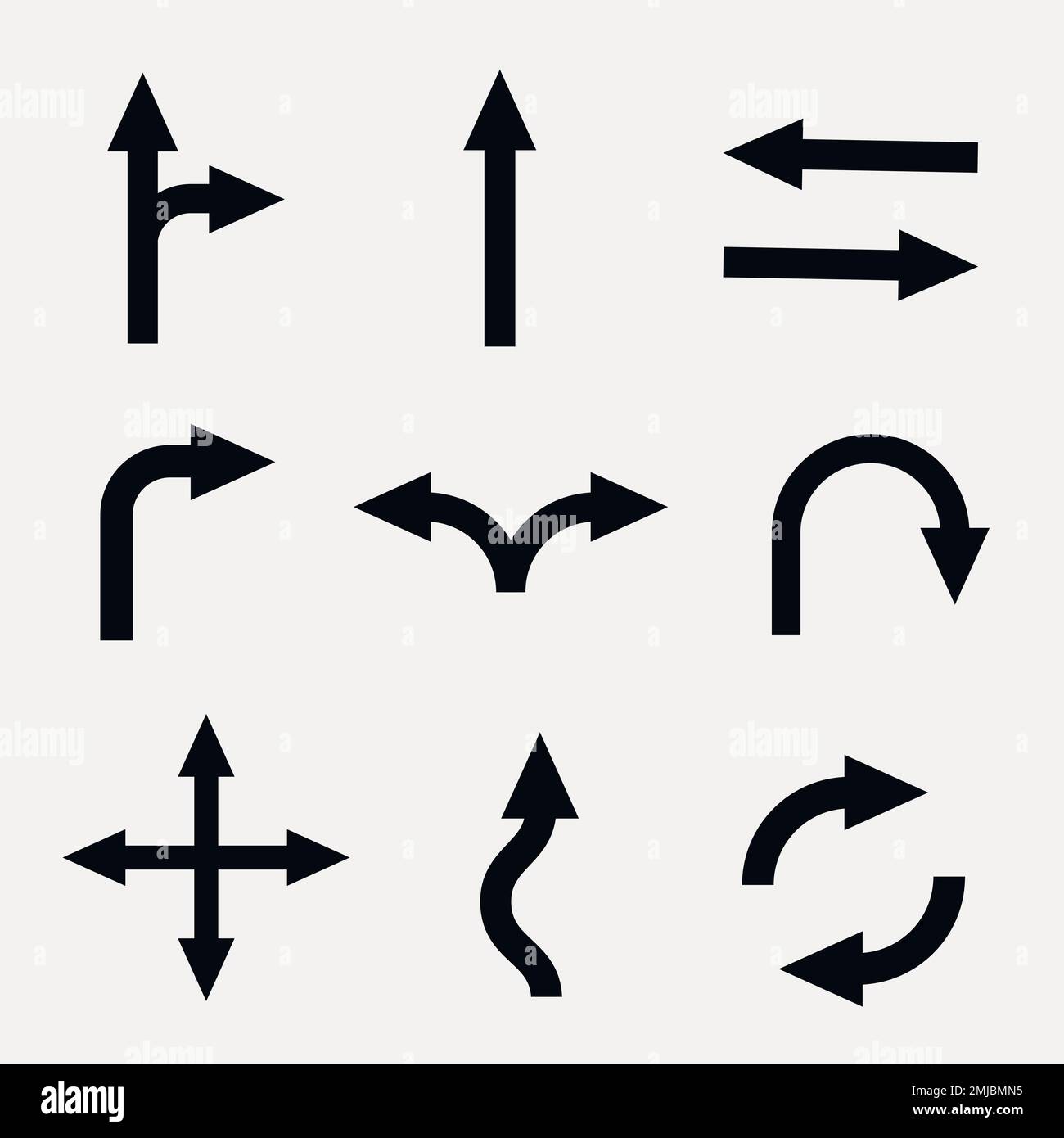 Arrow sticker, traffic road sign vector in black flat design set Stock ...