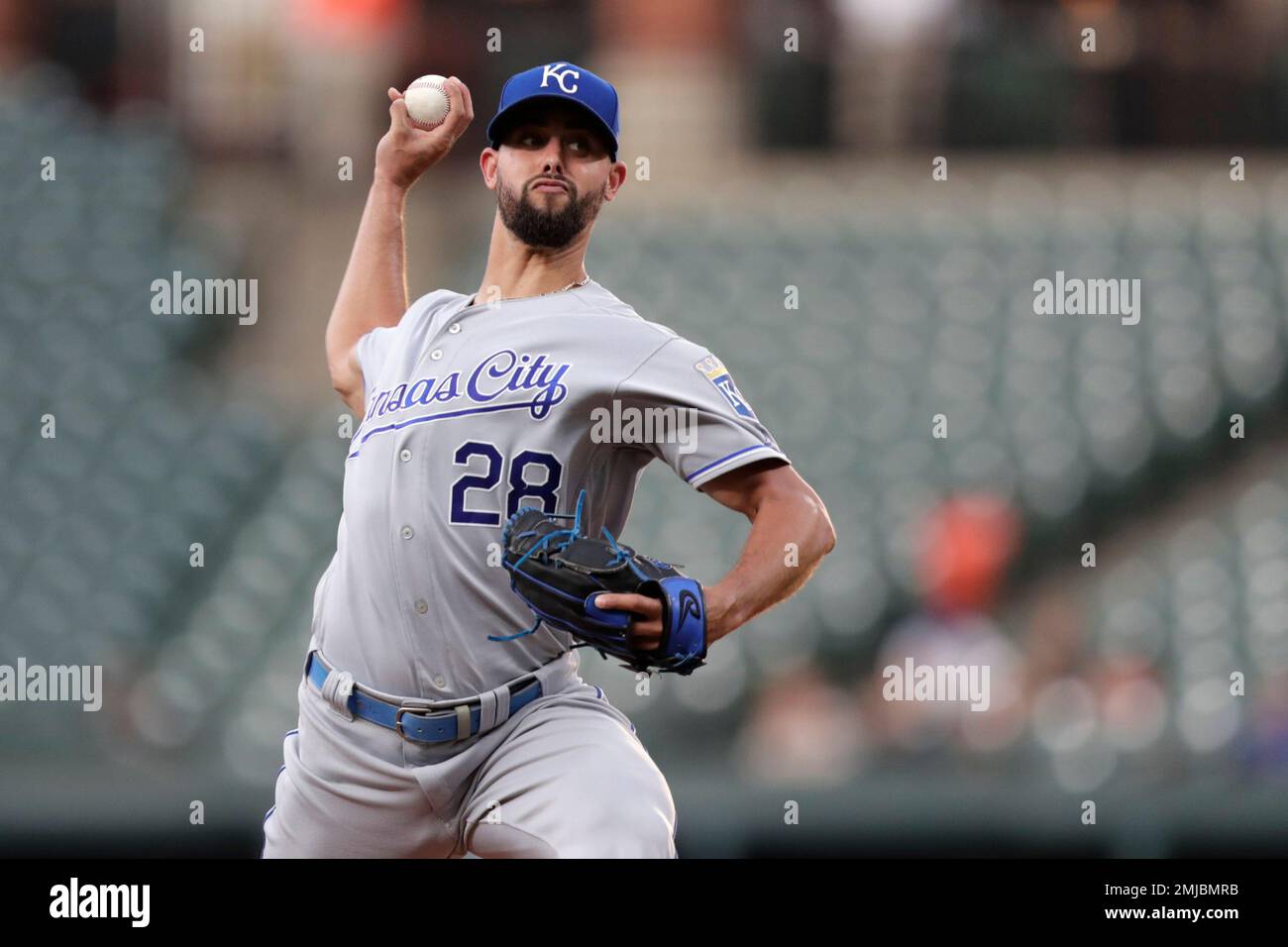 Kansas City Royals starting pitcher Jorge Lopez throws a pitch to a ...