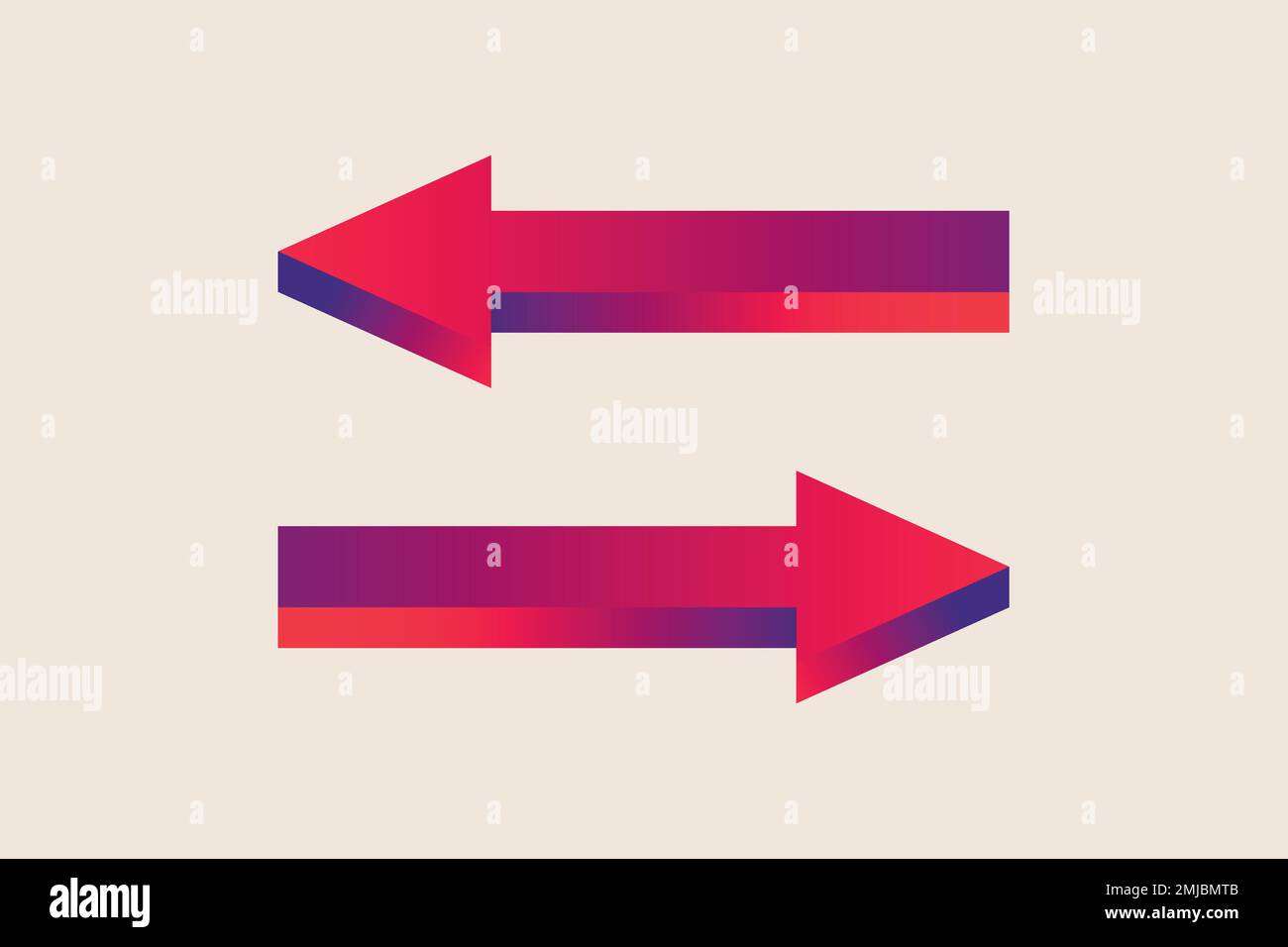 Arrow sticker, two way traffic road direction sign in red gradient ...