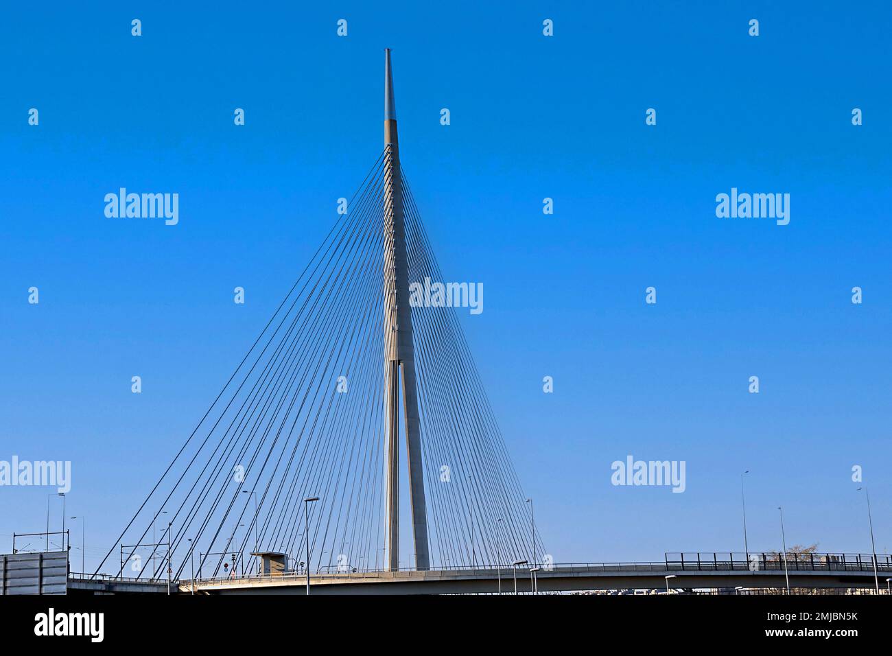 Ada bridge is famous cable-stayed suspension bridge over the Sava river ...