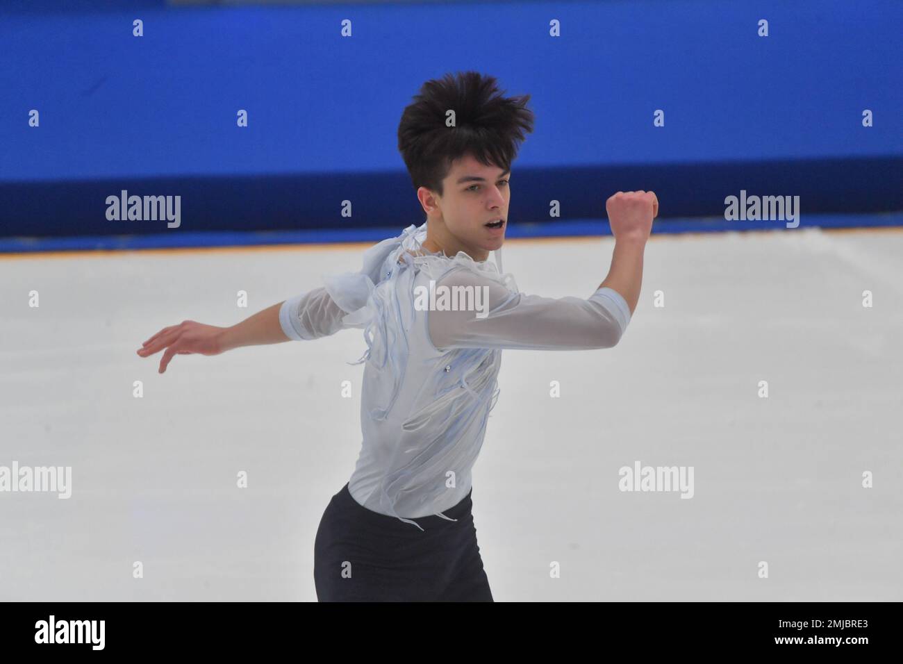 Moscow. The figure skater Pyotr Gumennik makes the short program of men ...