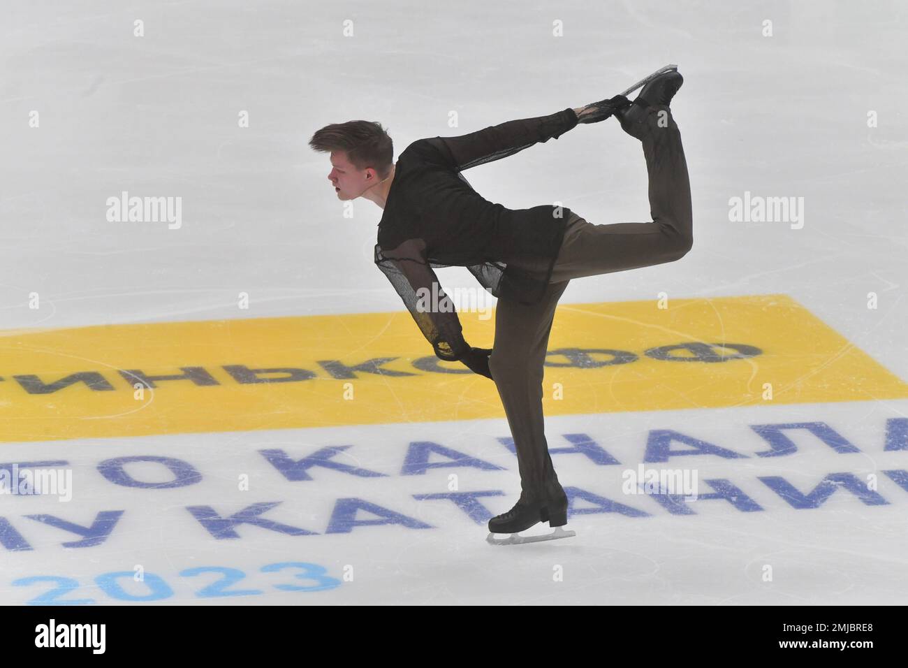Moscow. The figure skater Evgeny Semenenko makes the short program of ...