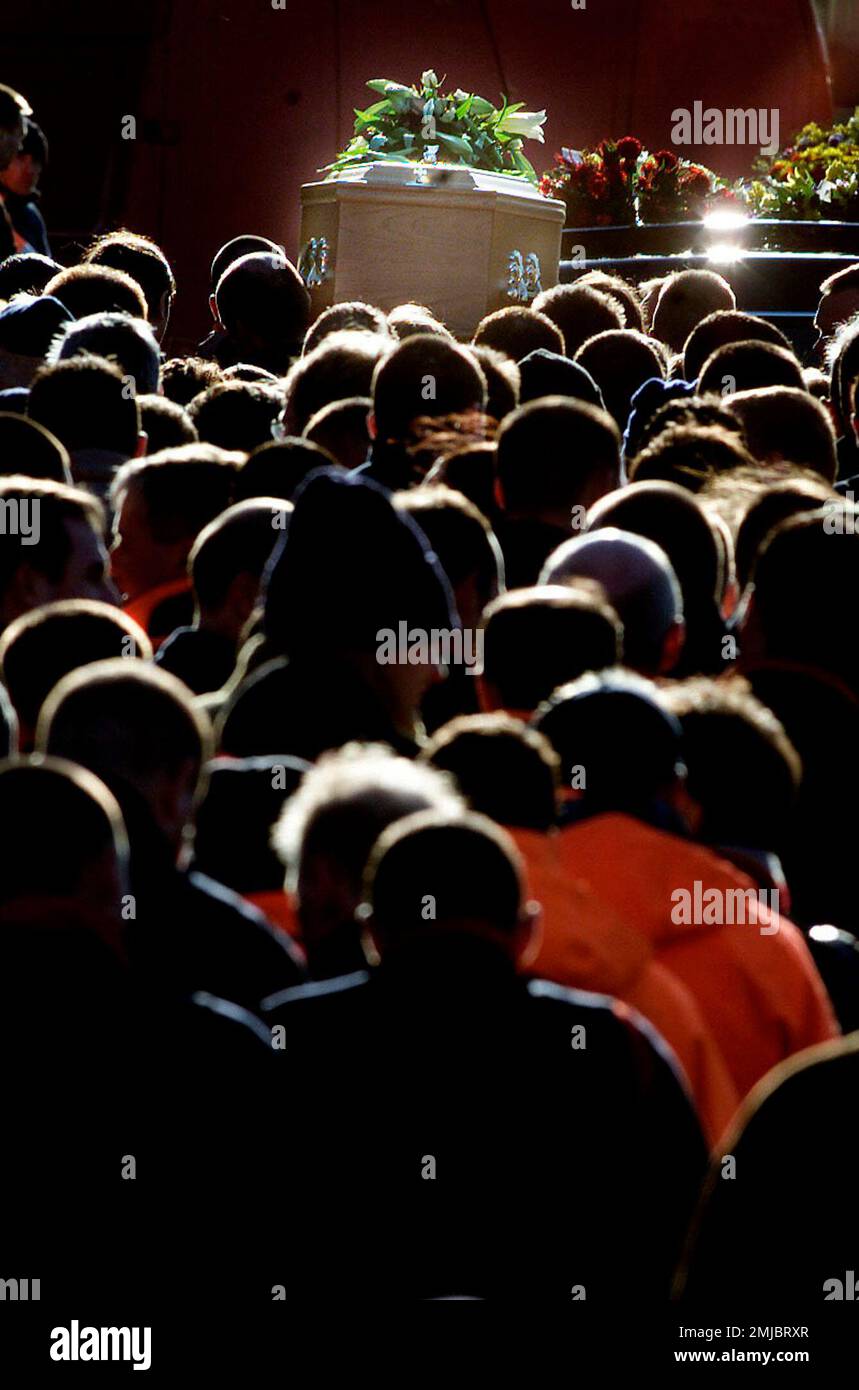 The coffin of Daniel McColgan leaves Star of the Sea Roman Catholic ...