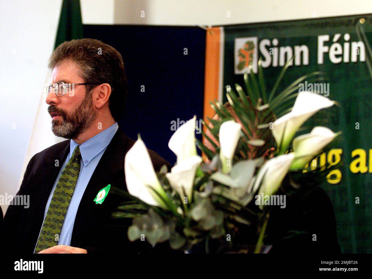 Sinn Fein President Gerry Adams speaks to the media at Parliament Buildings, in Belfast ...