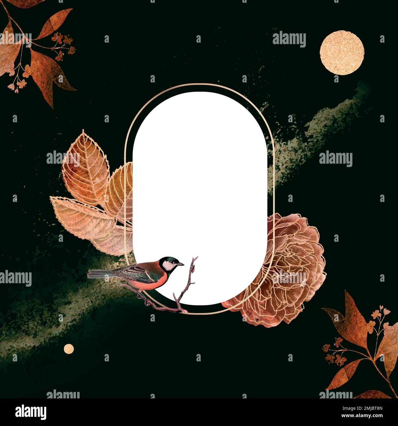 Blank golden floral frame with a bird vector Stock Vector Image & Art ...