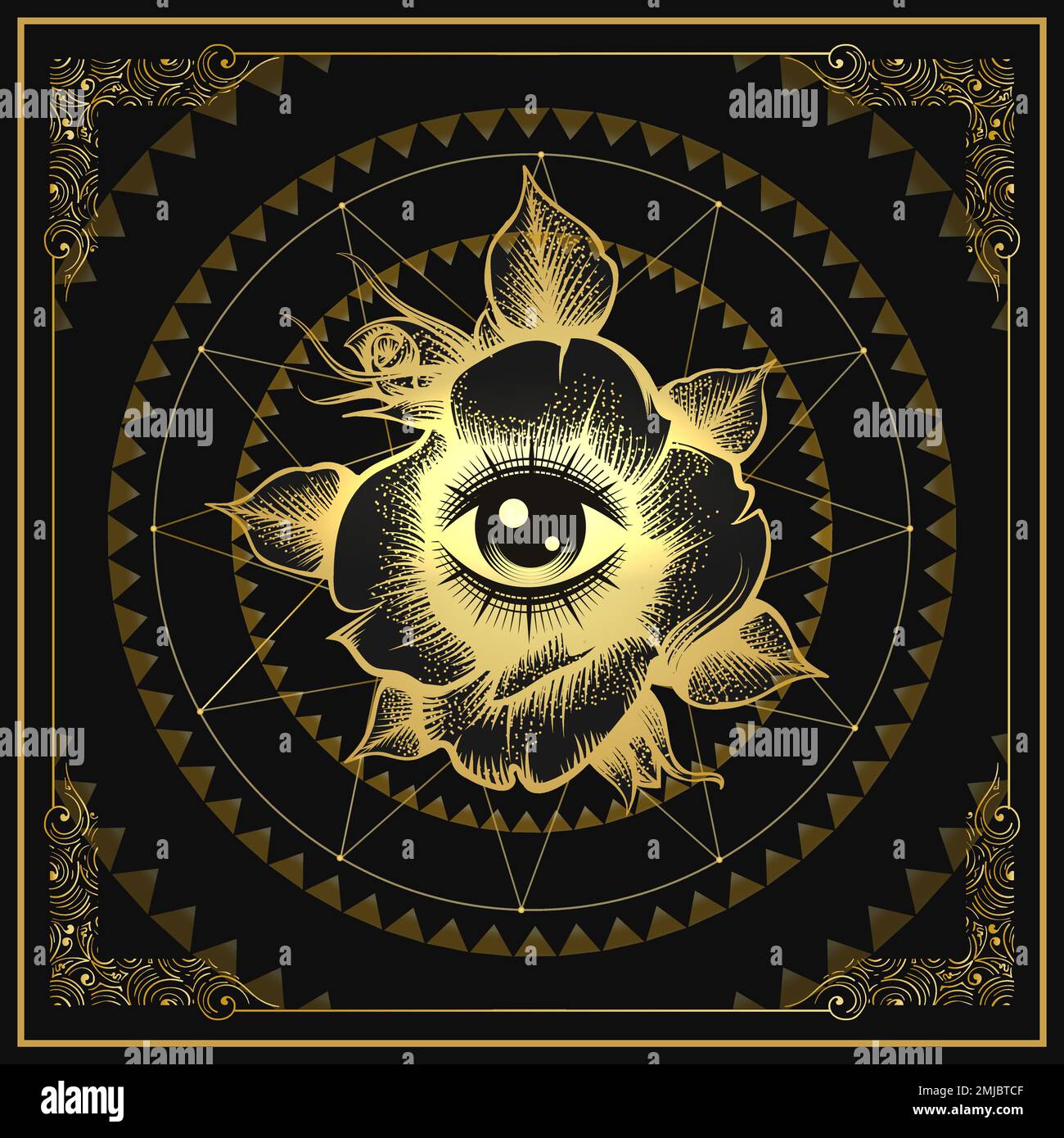 Esoteric Emblem of All seeing Eye in a Rose Flower Emblem on Black ...
