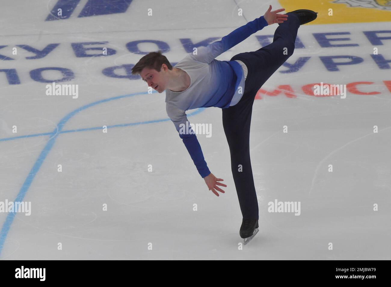 Moscow. The figure skater Alexander Samarin makes the short program of ...