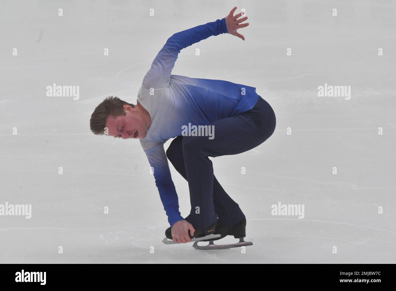 Moscow. The figure skater Alexander Samarin makes the short program of ...
