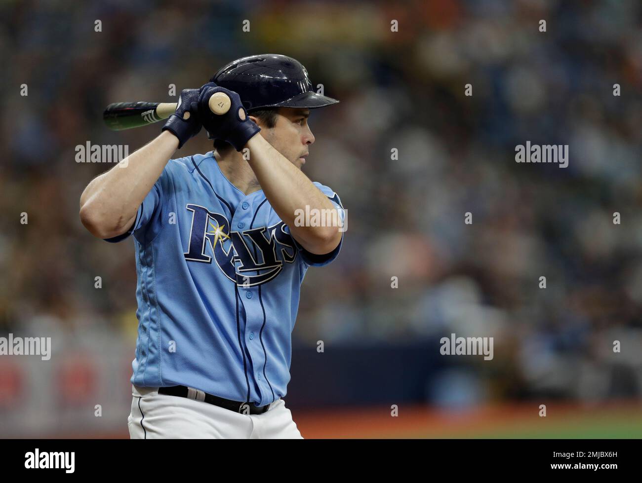 Tampa Bay Rays' Travis d'Arnaud bats against the Detroit Tigers during ...