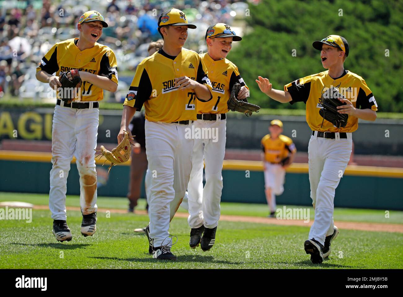 South Riding, Virginia pitcher Justin Lee (22) celebrates as he walks ...