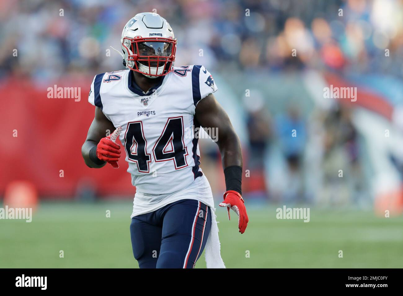 New England Patriots linebacker Christian Sam plays against the ...