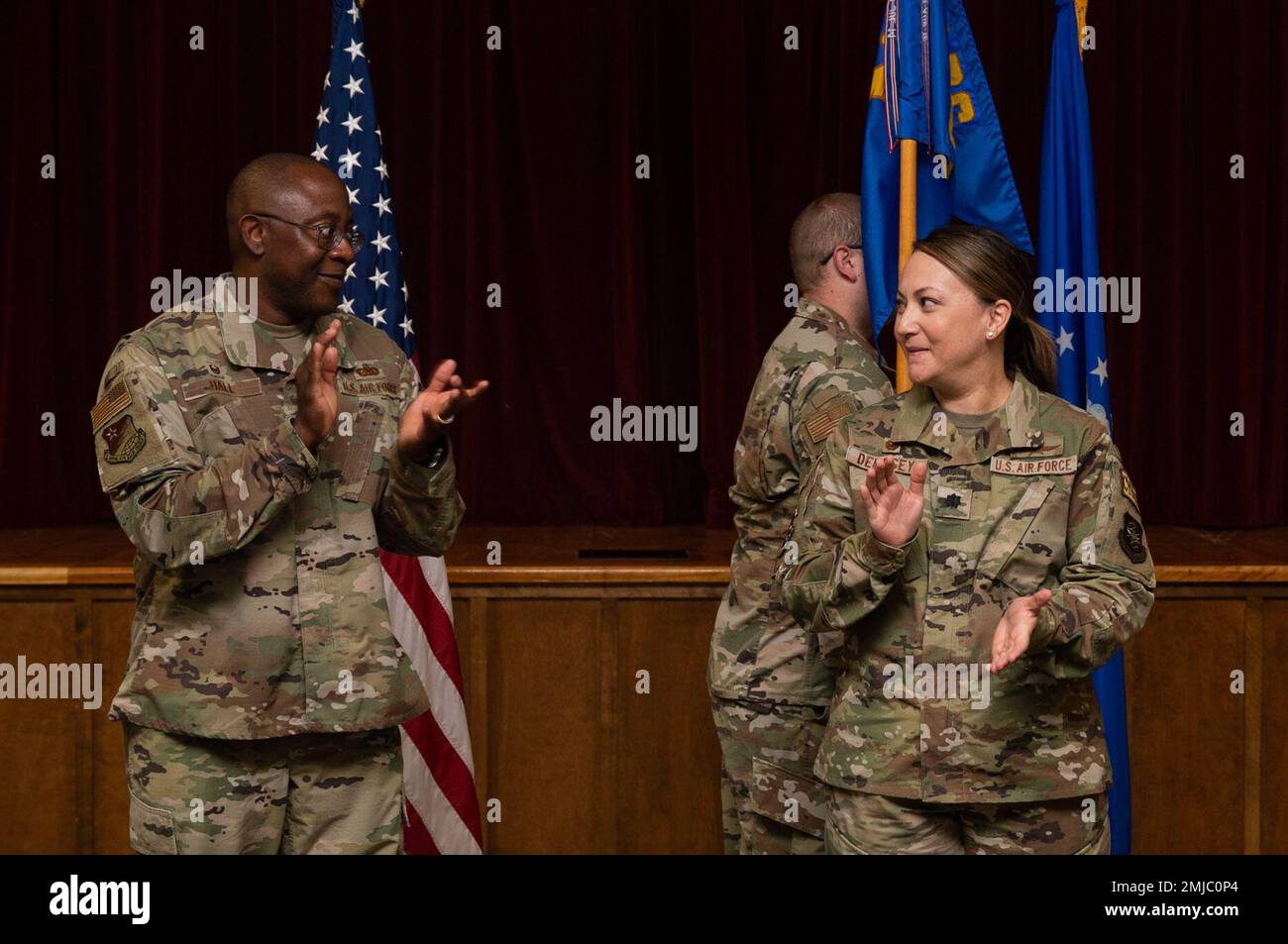 U.S. Air Force Col. Christopher Hall, left, deputy joint base commander ...