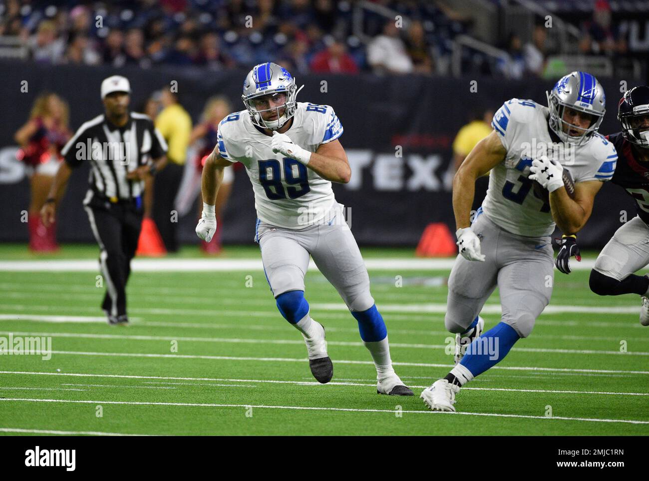 Detroit Lions tight end Isaac Nauta (89) runs a route against the ...