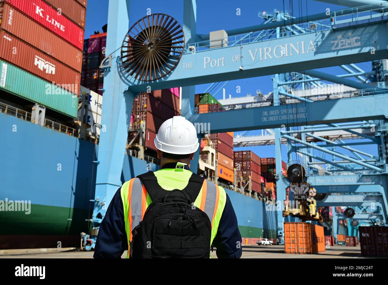 A Coast Guard member a part of Sector Virginia Prevention, conducts ...