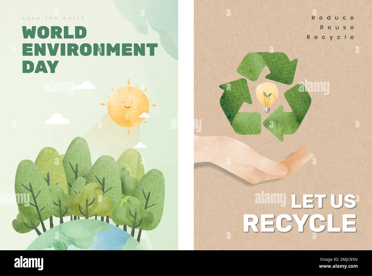 Editable environment poster template vector in watercolor set Stock ...