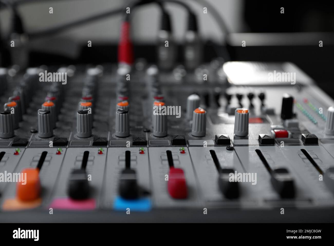 Modern audio mixing console, closeup. Music equipment Stock Photo - Alamy