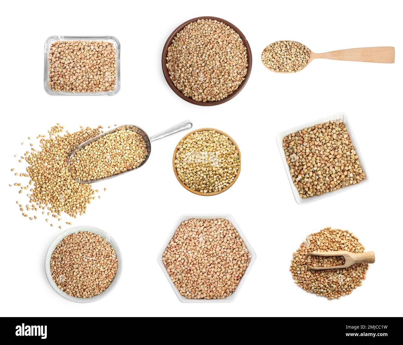 Set of green buckwheat isolated on white, top view Stock Photo - Alamy