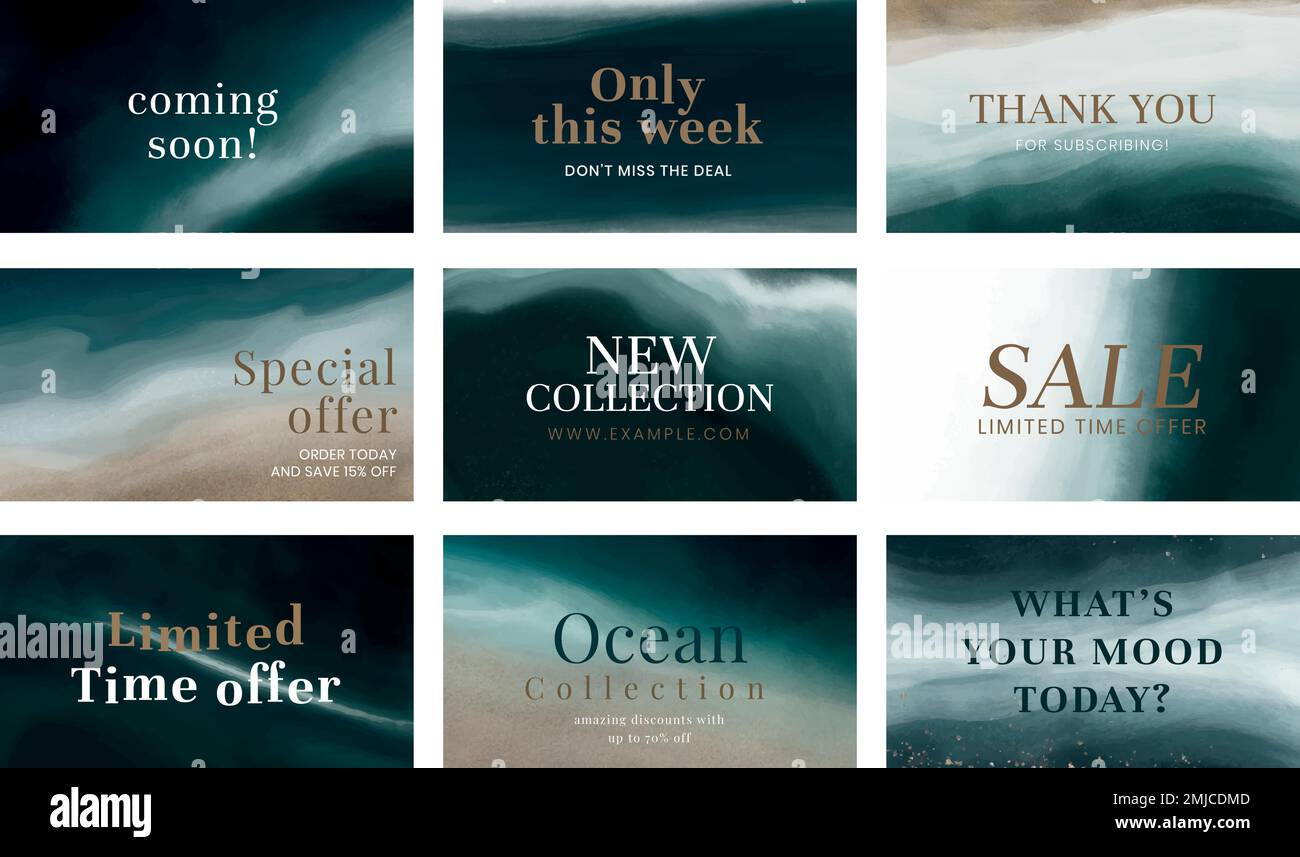 Aesthetic ocean SALE templates vector social media banners set Stock ...