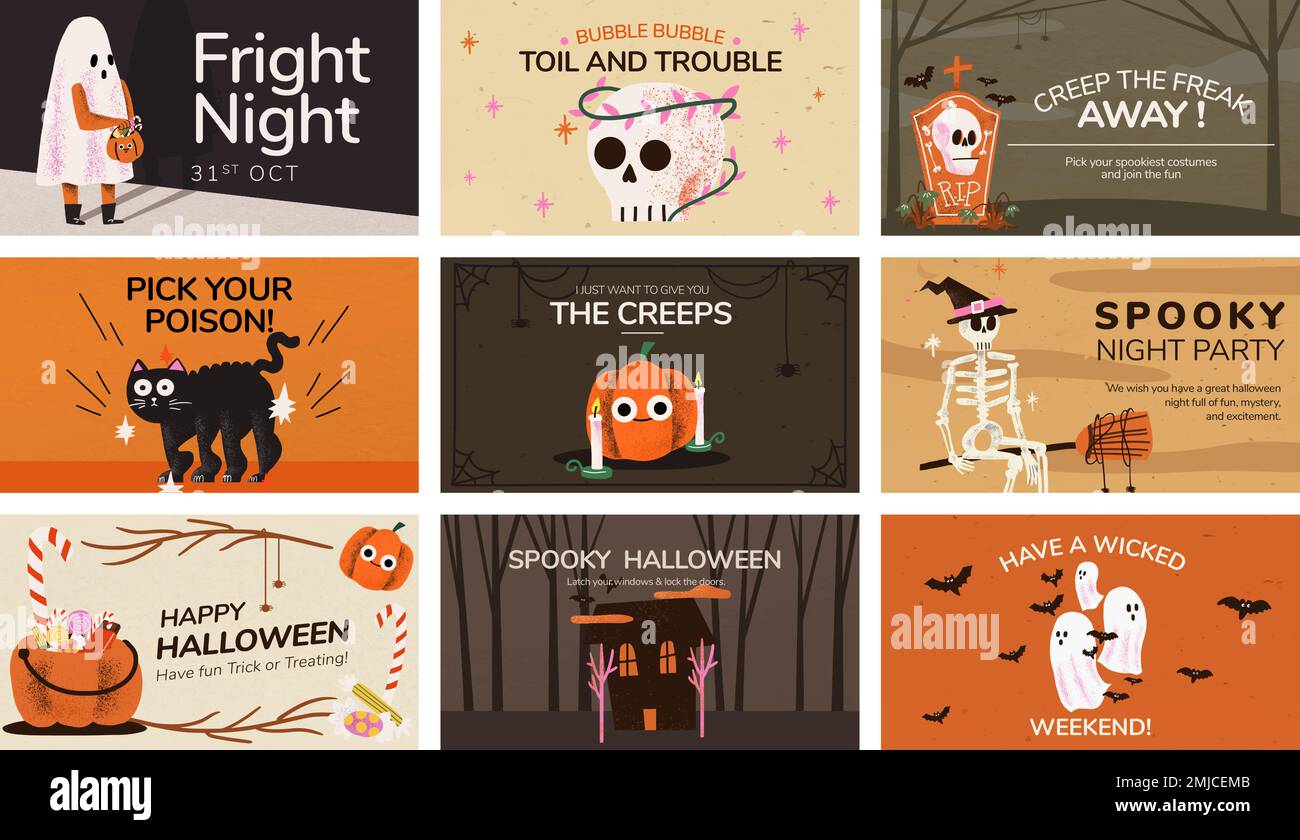 Banner templates vector, cute Halloween illustration set Stock Vector ...