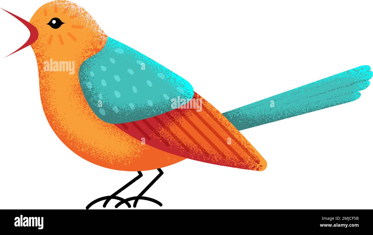Orange blue bird. Decorative folk animal drawing Stock Vector Image ...