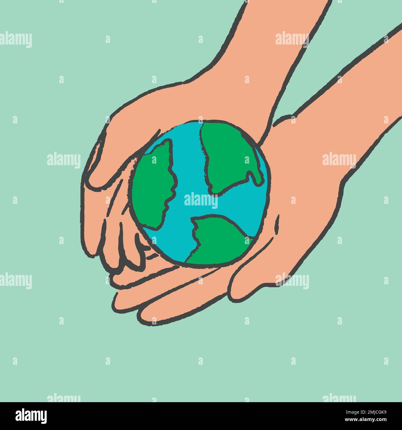 Environment doodle vector, with hand holding globe Stock Vector Image ...