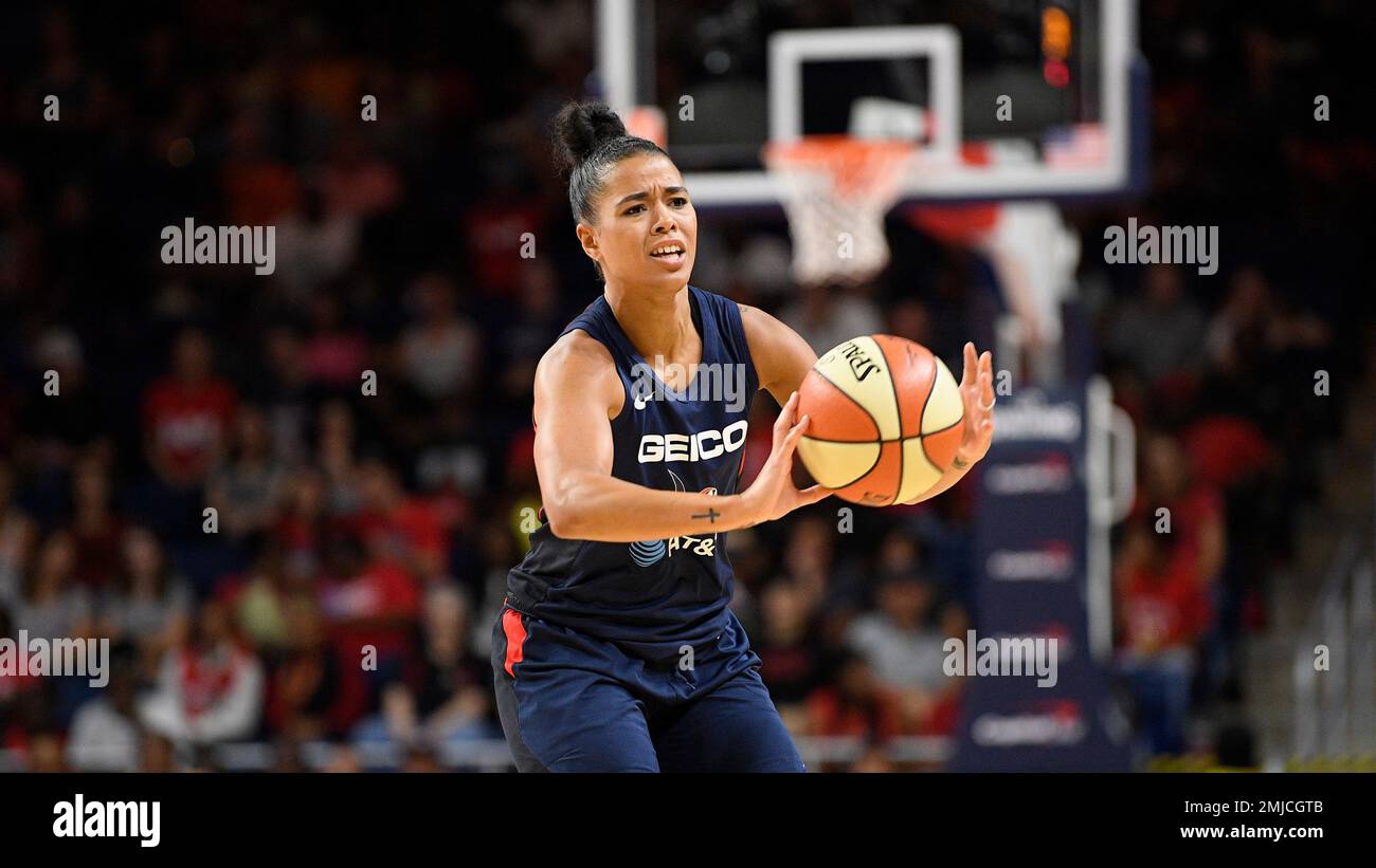 Washington Mystics guard Natasha Cloud passes the ball during the ...