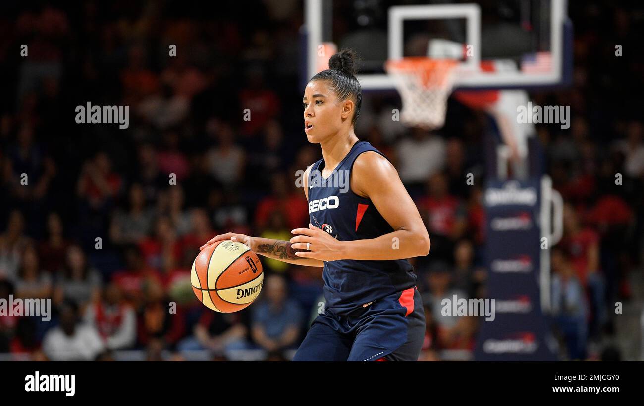 Washington Mystics guard Natasha Cloud dribbles the ball during the ...