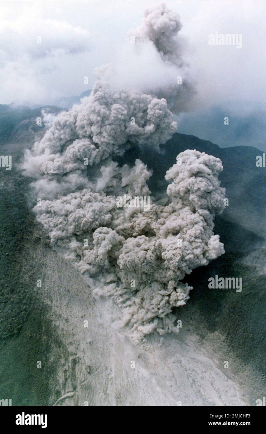 A massive flow of lava, molten rocks and ash from Mount Unzen begins to ...