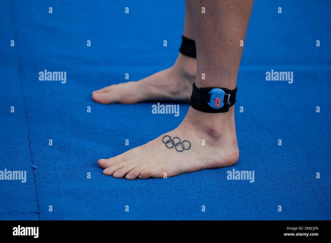 American triathlete Katie Zaferes sports a Olympic rings tattoo during ...