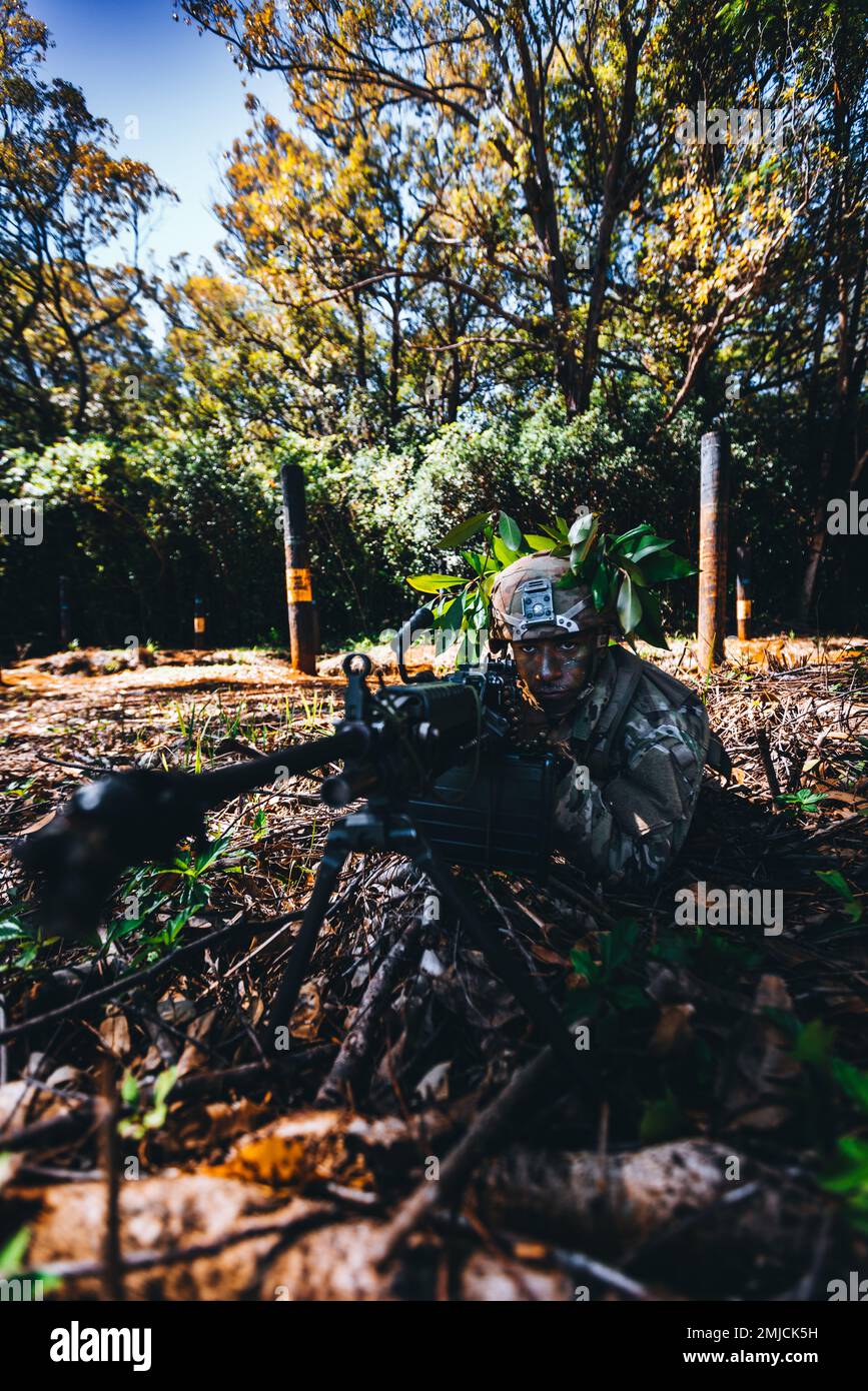 U.S. Soldier pulls security during an ambush exercise at the Small Unit ...
