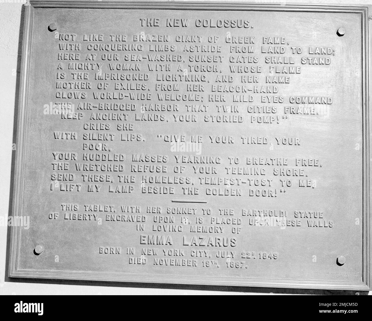 FILE - This circa 1950 photo shows a bronze plaque of the poem by Emma ...