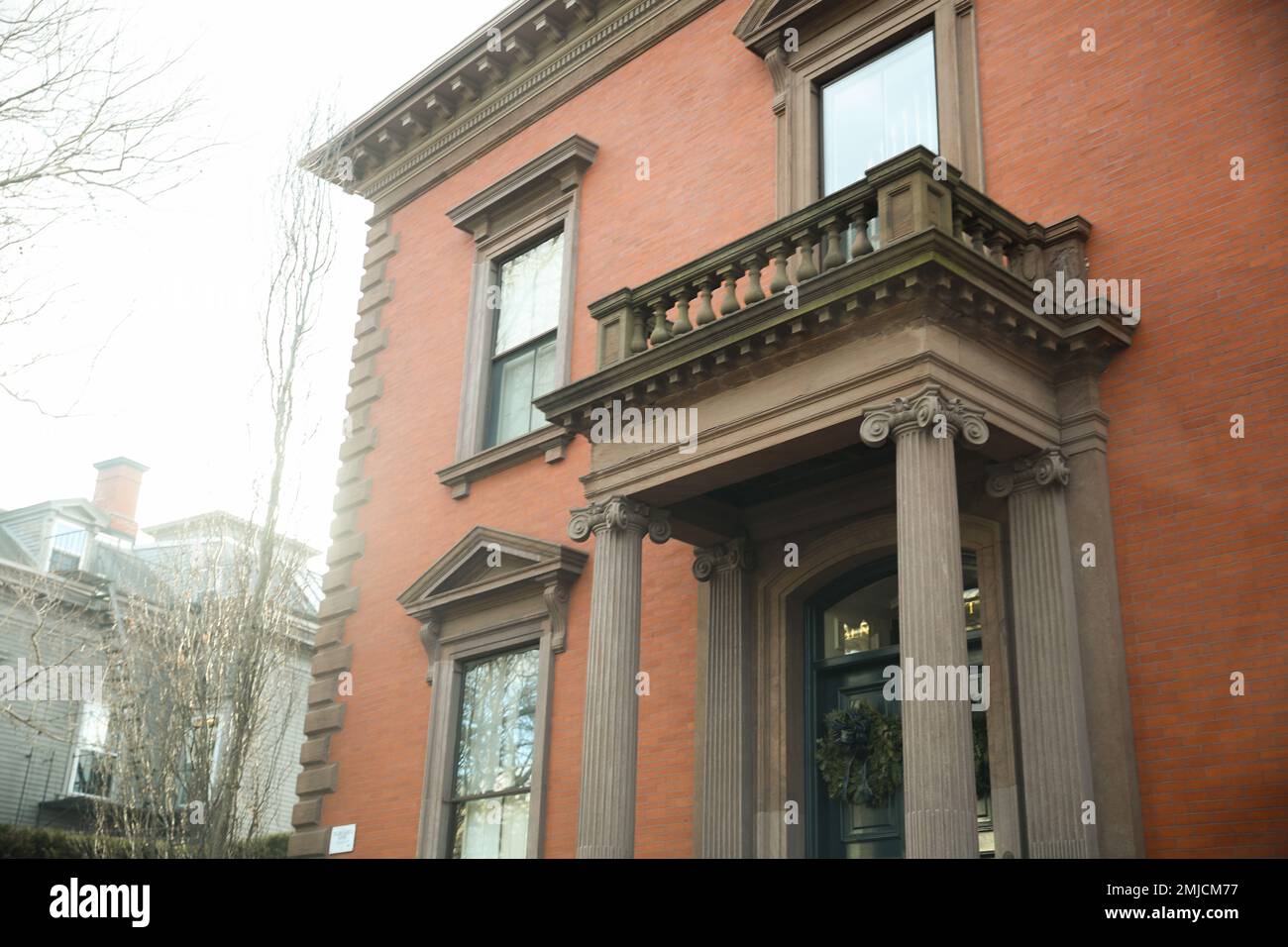 Rhode Island Buildings River Water columns old building Stock Photo - Alamy