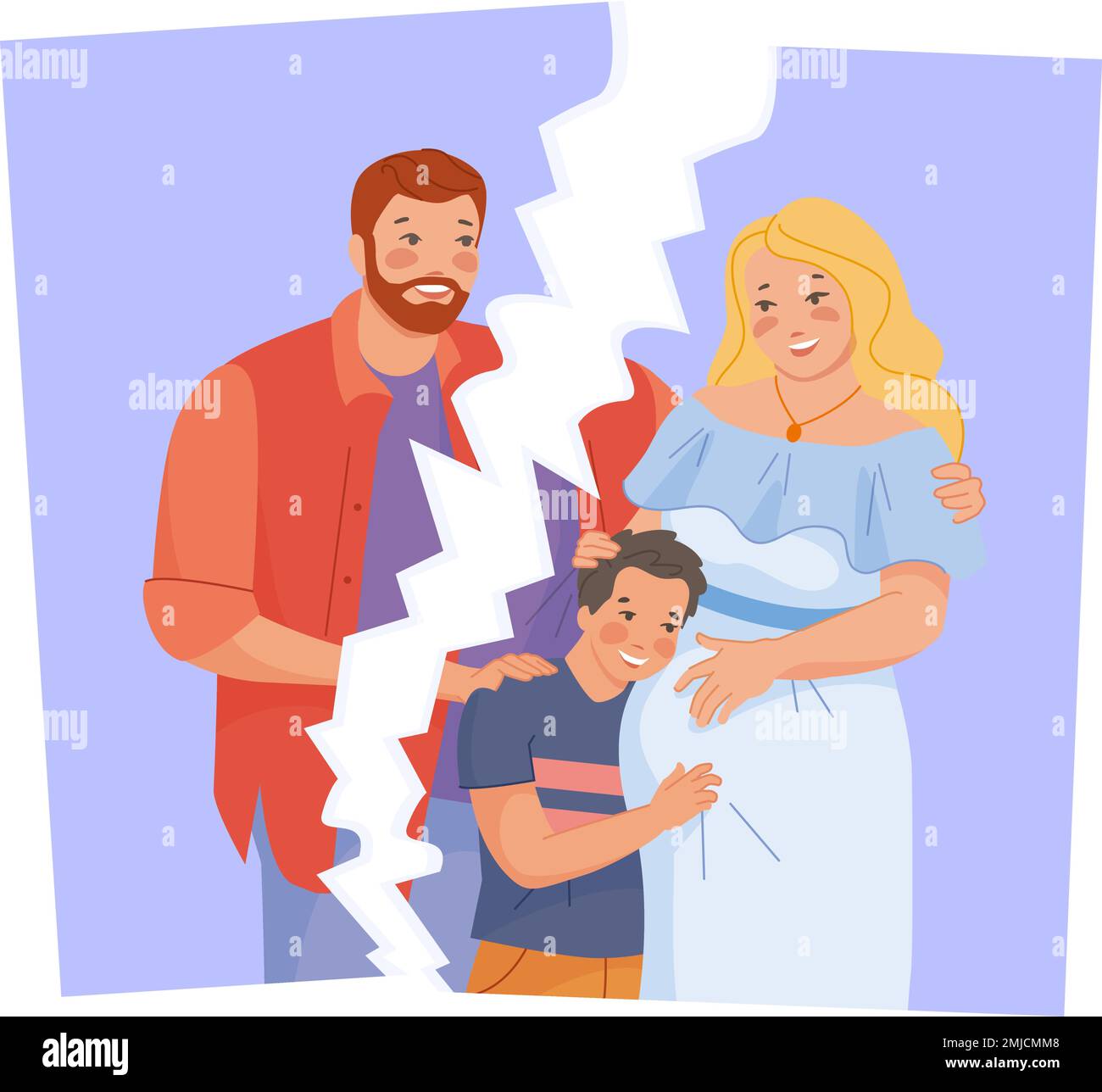 Teared photo with parents and kid. Couple divorce. Broken family ...