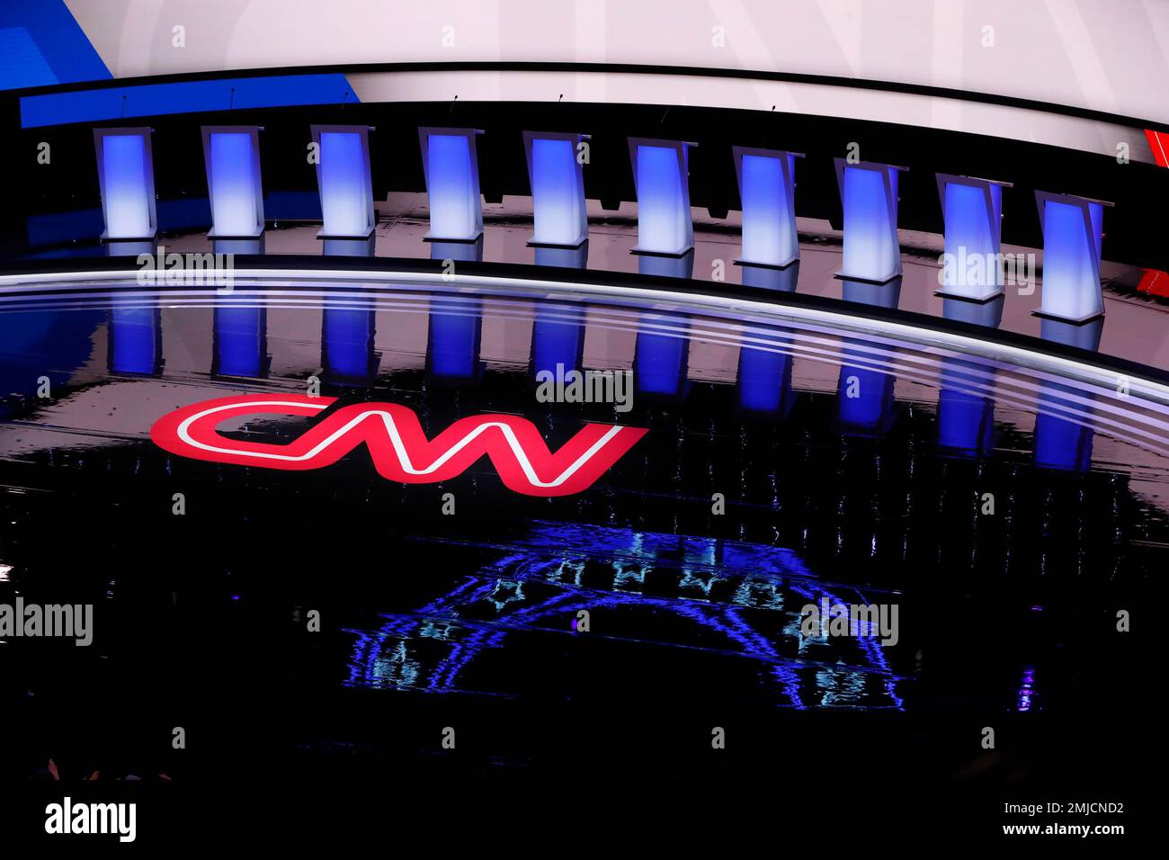 The stage is shown before the first of two Democratic presidential ...